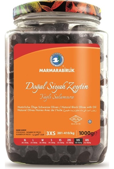 Marmarabirlik Doğal Siyah Zeytin Yağlı Salamura Cam Kavanoz 1 kg