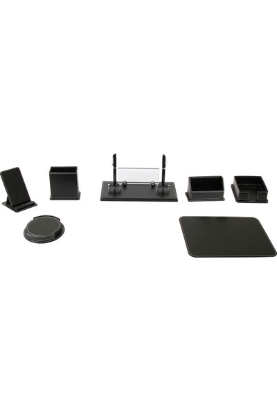 Truva Kişiye Özel Kristal Isimlikli Deri Masa Üstü Seti 7'li Siyah Truva Kişiye Özel Kristal Isimlikli Deri Masa Üstü Seti 7'li Siyah