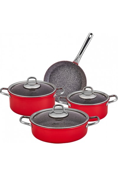 Jumbo Zigana Japanese Red 7 Parça İndüksiyon Tabanlı Granit Tencere Seti Jumbo Zigana Japanese Red 7 Parça İndüksiyon Tabanlı Granit Tencere Seti
