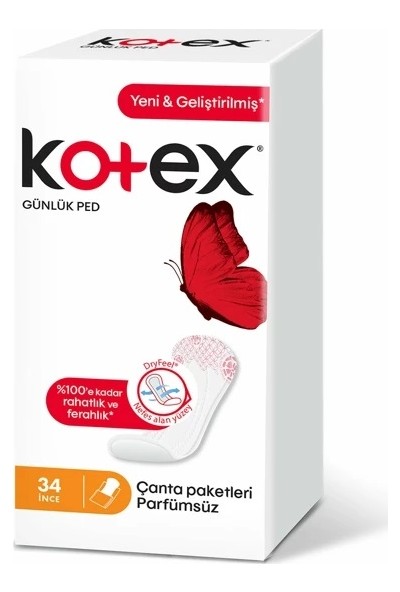 Kotex Günlük Ped Parfümsüz 34 Adet İnce Kotex Günlük Ped Parfümsüz 34 Adet İnce