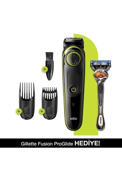Braun BT 3241 Şarjlı Saç&Sakal Şekillendirici - Siyah/Yeşil + Gillette Fusion ProGlide Braun BT 3241 Şarjlı Saç&Sakal Şekillendirici - Siyah/Yeşil + Gillette Fusion ProGlide