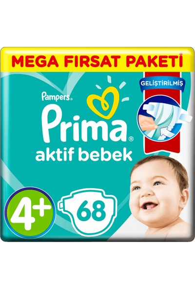 Prima Bebek Bezi Aktif Bebek 4+ Beden 68 Adet Maxi Plus Süper Fırsat Paketi Prima Bebek Bezi Aktif Bebek 4+ Beden 68 Adet Maxi Plus Süper Fırsat Paketi