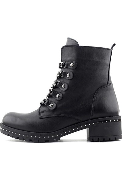 Damlax 19465 Hakiki Deri Kadın Topuklu Bot Siyah