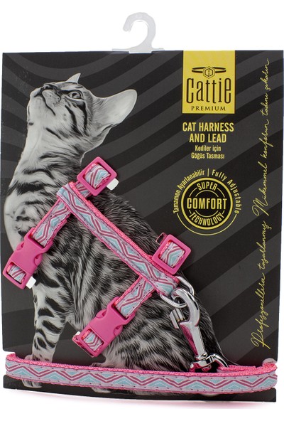 Cattie Özel Desenli Dokumadan El Yapımı Kedi Göğüs & Gezdirme Takımı