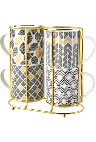 Karaca Nero 5 Parça Standlı Porselen Kupa/Mug Seti Karaca Nero 5 Parça Standlı Porselen Kupa/Mug Seti