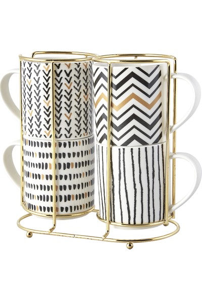 Karaca Nomar 5 Parça Standlı Porselen Kupa/Mug Seti Karaca Nomar 5 Parça Standlı Porselen Kupa/Mug Seti