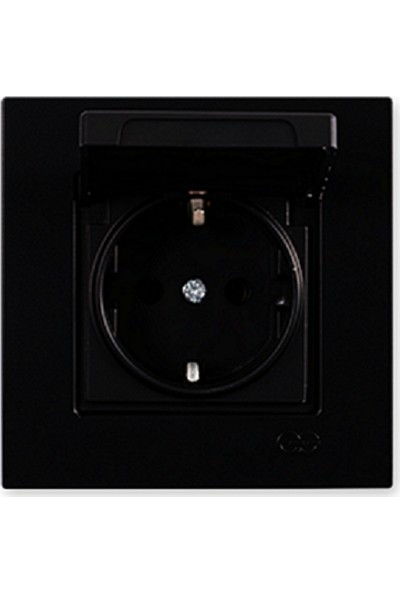 Günsan Siyah Kapaklı Topraklı Priz Çerçeveli