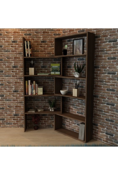 Moonlife Office Dekoratif Kitaplık Ceviz