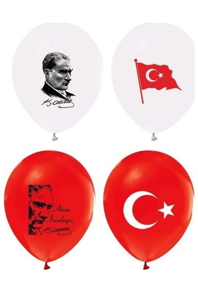 Balonevi Atatürk Baskılı Türk Bayraklı Balon 10'lu Balonevi Atatürk Baskılı Türk Bayraklı Balon 10'lu