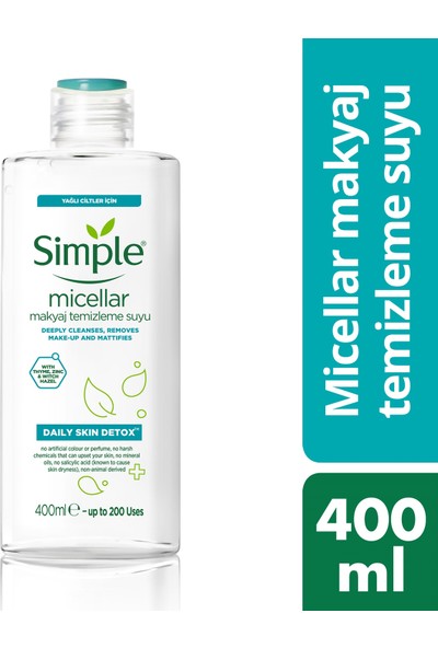 Simple Daily Skin Detox Yağlı/Karma Ciltler İçin Sert Kimyasalsız & Kekik Özü İçeren Micellar Makyaj Temizleme Suyu 400 ml Simple Daily Skin Detox Yağlı/Karma Ciltler İçin Sert Kimyasalsız & Kekik Özü İçeren Micellar Makyaj Temizleme Suyu 400 ml