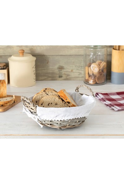 English Home Fiesta Hasır Yuvarlak Ekmek Sepeti 25 x 9 Cm Bej