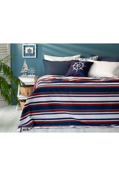 English Home Boho Stripe Baskılı Tek Kişilik Pike 150 x 220 Cm Lacivert