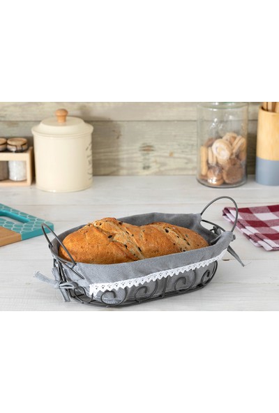 English Home Sierra Metal Oval Ekmek Sepeti 30 x 20 x 8 Cm Gri