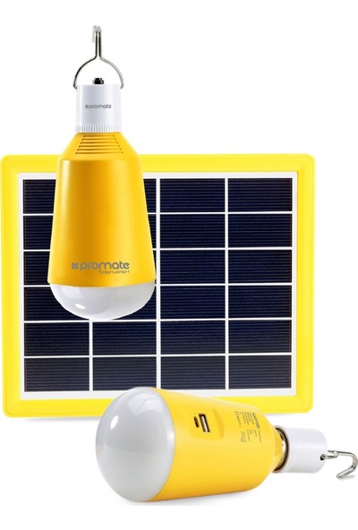 Promate Solarlamp-1 LED Aydınlatma Şarjlı 3W 5200 mAh PowerBank Güneş Enerjili