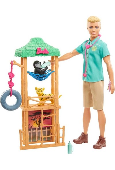 Barbie Ken ve Meslekleri Oyun Setleri GJM32 GJM33 Vahşi Doğa Veterineri