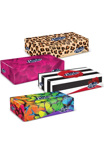 4 Desen Seçeneği ile Papia 100'LÜ Kutu Mendil