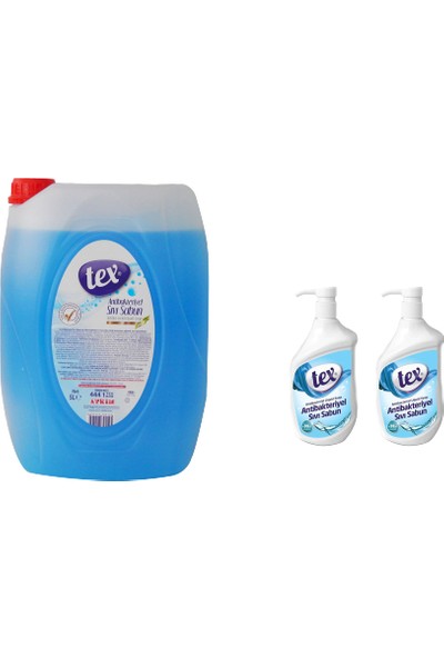 Tex Antibakteriyel Sıvı El Sabunu 5 lt + Tex Antibakteriyel Sıvı El Sabun 750 ml 2'li Tex Antibakteriyel Sıvı El Sabunu 5 lt + Tex Antibakteriyel Sıvı El Sabun 750 ml 2'li