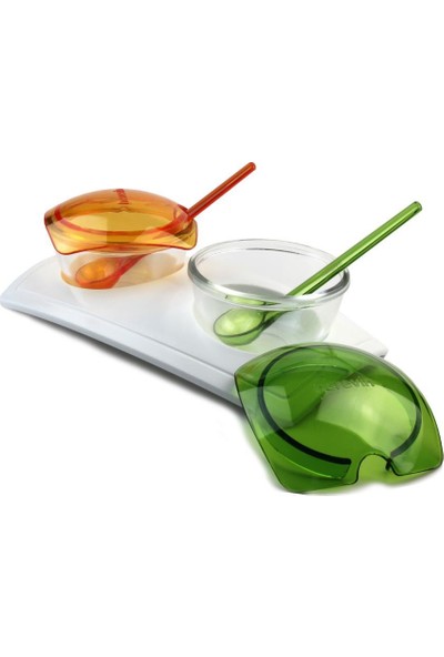 Herevin Ikili Kaşıklı-Kapaklı Cam Kase Melamin Set