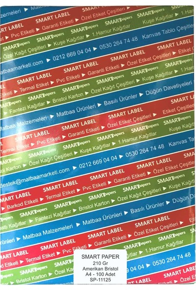 Smart Paper Amerikan Bristol Karton A4 100'lü 210 gr Smart Paper Amerikan Bristol Karton A4 100'lü 210 gr