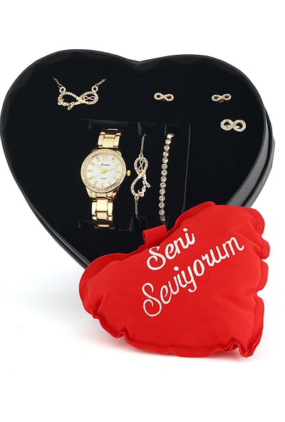 Forentina Sevgilim Yazılı Kolye Küpe Bileklik Yüzük Saat Seti PS1156