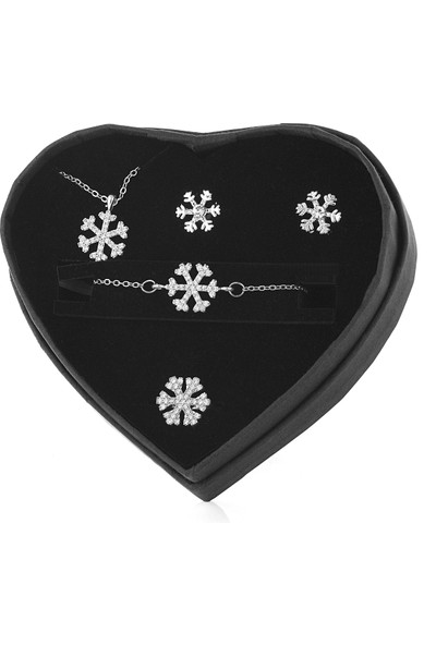Forentina Beyaz Kar Tanesi Kolye Küpe Bileklik Yüzük Set