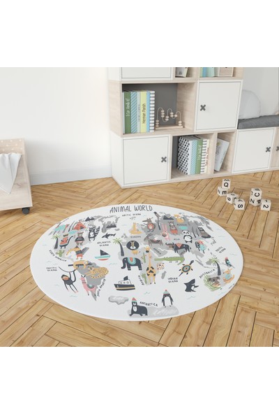 Yoyko Dünya Haritası Yuvarlak Çocuk Odası Halısı Yoyko Dünya Haritası Yuvarlak Çocuk Odası Halısı