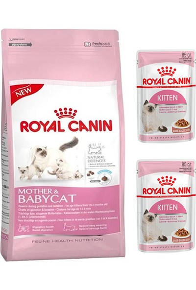 Royal Canin Mother&baby Yavru Kedi Maması 2 kg + Royal Canin Yavru Yaş Mama 2 Adet Royal Canin Mother&baby Yavru Kedi Maması 2 kg + Royal Canin Yavru Yaş Mama 2 Adet