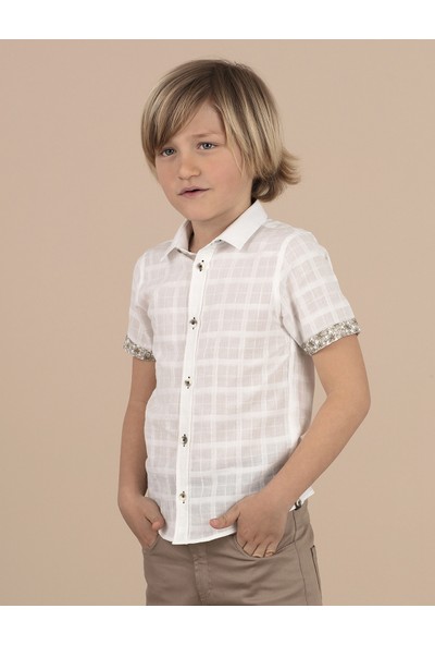 Ollie&Olla Kendinden Desenli Beyaz Erkek Çocuk Gömlek Ollie&Olla Kendinden Desenli Beyaz Erkek Çocuk Gömlek