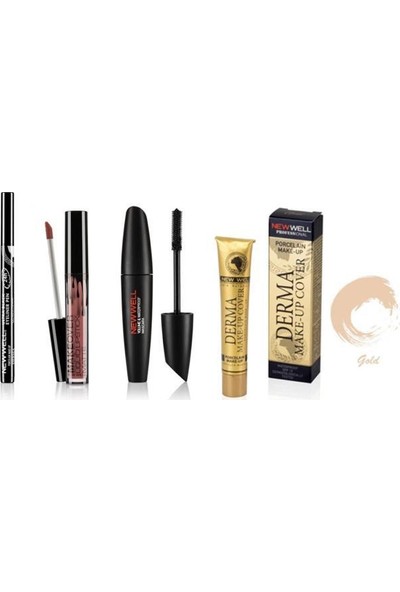 Newwell Ultra Black Kalem Eyeliner+Derma Yoğun Kapatıcı Fondöten 01 Gold+Make Over Liquit Ruj NO:684 4 Ml+Maskara 8 gr Newwell Ultra Black Kalem Eyeliner+Derma Yoğun Kapatıcı Fondöten 01 Gold+Make Over Liquit Ruj NO:684 4 Ml+Maskara 8 gr