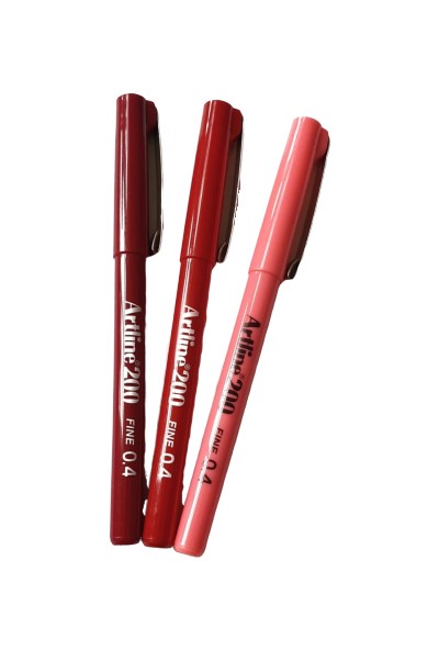 Artline 200 Fine Yazı ve Çizim Kalemi Kırmızı Tonları 0.4 mm 3'lü