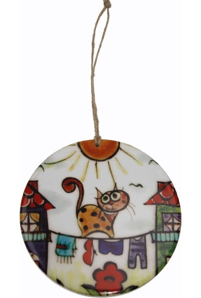 Otantik Çini Çamaşır Ipinde Kedi Çocuk Odası Duvar Süsü