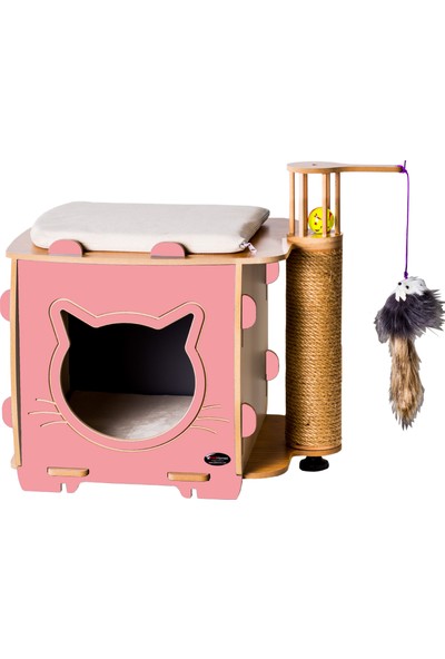 Patihomes Ada Tırmalamalı Kedi Evi Pembe