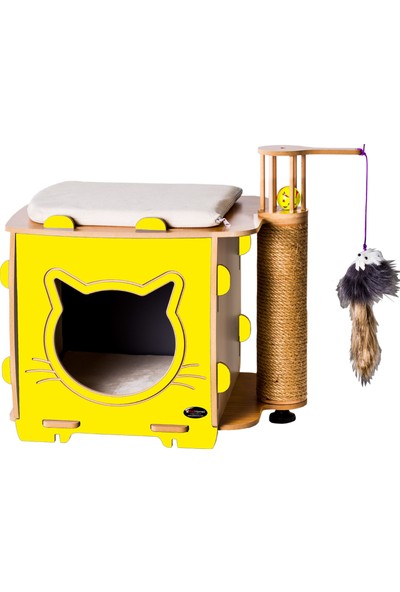 Patihomes Ada Tırmalamalı Kedi Evi Sarı