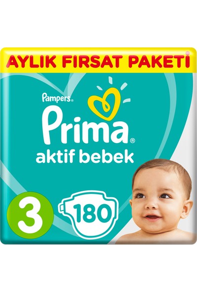 Prima Bebek Bezi Aktif Bebek 3 Beden 180 Adet Midi Aylık Fırsat Paketi Prima Bebek Bezi Aktif Bebek 3 Beden 180 Adet Midi Aylık Fırsat Paketi