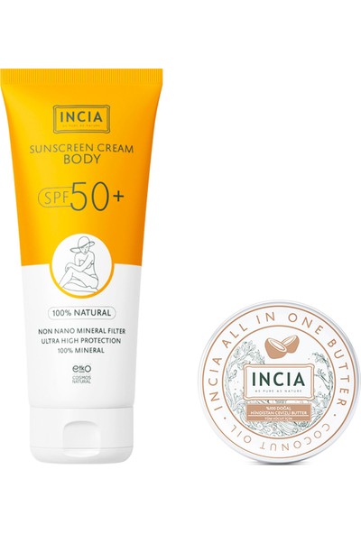 Incia Güneş Seti Vücut Kremi SPF50+ 150 ml Butter Hediyeli