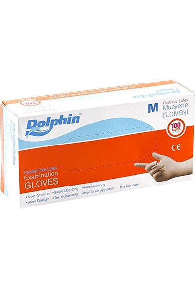 Dolphin Beyaz Lateks Eldiven Pudrasız (M) 100 lü Paket