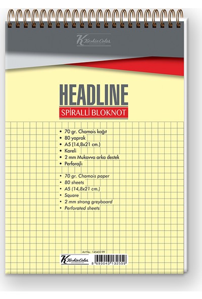 Keskin Color A5 Headline Bloknot Kareli