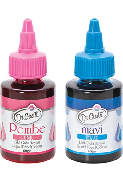 Dr Gusto Su Bazlı Likit Gıda Boyası 2 Adet Pembe-Mavi 60gr Dr Gusto Su Bazlı Likit Gıda Boyası 2 Adet Pembe-Mavi 60gr