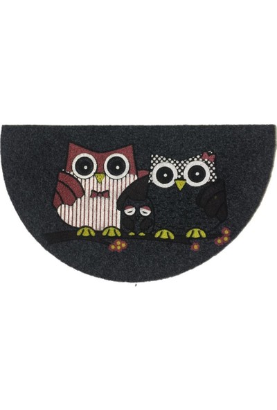 Giz Home Boyalı/Megan Kapı Paspası 40X70 Yarımay Gri Çift Baykuş