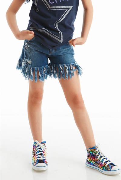 Denokids Mushi Star Taşlı Kız Kot Şort