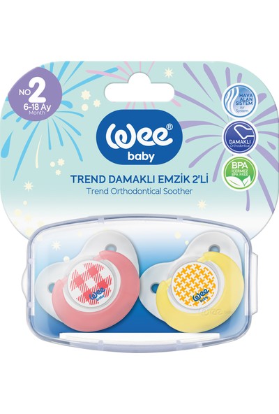 Wee Baby 2'Li Trend Damaklı Emzik No:2 (Saklama Kabı ile Beraberli) - Pembe Wee Baby 2'Li Trend Damaklı Emzik No:2 (Saklama Kabı ile Beraberli) - Pembe