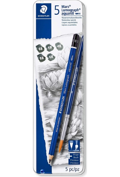 Staedtler 100A G6 Mars Lumograph Aquarell Kurşun Kalem Fırça 5'li Set Staedtler 100A G6 Mars Lumograph Aquarell Kurşun Kalem Fırça 5'li Set