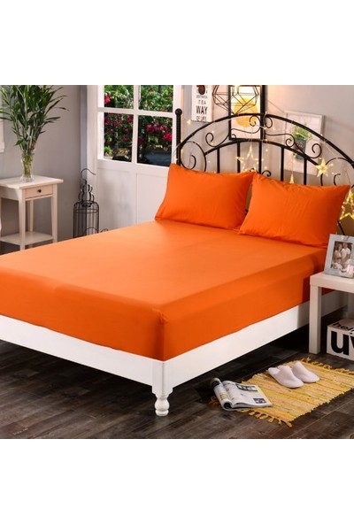 Şanlı Battal Boy Penye Lastikli Çarşaf 180 x 200 Cm Turuncu