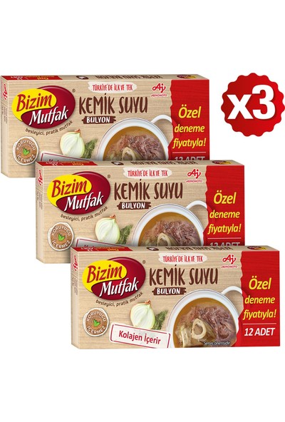 Bizim Mutfak Kemik Suyu Bulyon (12'li) 120 gr 3'lü Paket Bizim Mutfak Kemik Suyu Bulyon (12'li) 120 gr 3'lü Paket