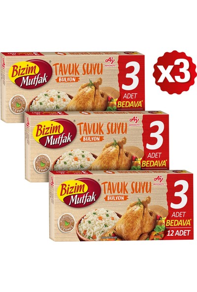 Bizim Mutfak Tavuk Suyu Bulyon 12'li 120 gr x 3'lü Paket Bizim Mutfak Tavuk Suyu Bulyon 12'li 120 gr x 3'lü Paket