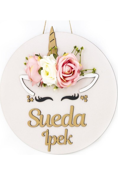 Meşgalem Bebek Odası Kapı Süsü 3D Unicorn Çiçekli Meşgalem Bebek Odası Kapı Süsü 3D Unicorn Çiçekli