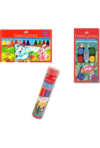 Faber-Castell Pastel Boya + Sulu Boya Seti + Kuruboya 12'li Faber-Castell Pastel Boya + Sulu Boya Seti + Kuruboya 12'li