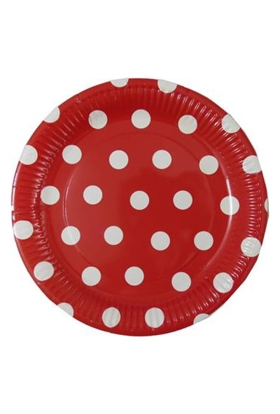 Happy Land Kırmızı Puantiyeli Tabak Karton 8'li