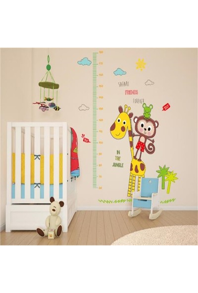 Crystal Kids Gelişim Ölçen Çocuk Odası Maymun ve Zürafa Pvc Duvar Sticker
