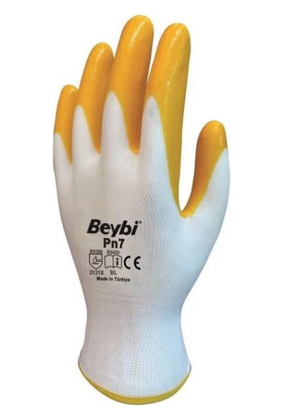 Beybi Pn7 Nitril Iş Eldiveni Sarı - Beyaz No: 10